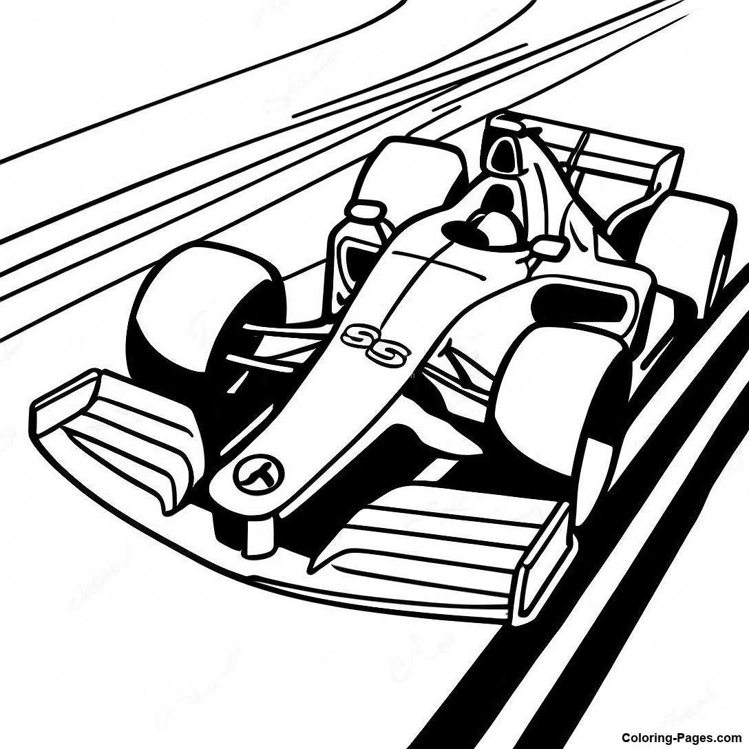 F1 Race Car Speeding Down The Track Coloring Page | Coloring-Pages.com