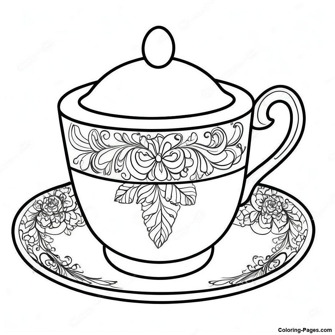Fancy Tea Cup With Saucer Coloring Page | Coloring-Pages.com