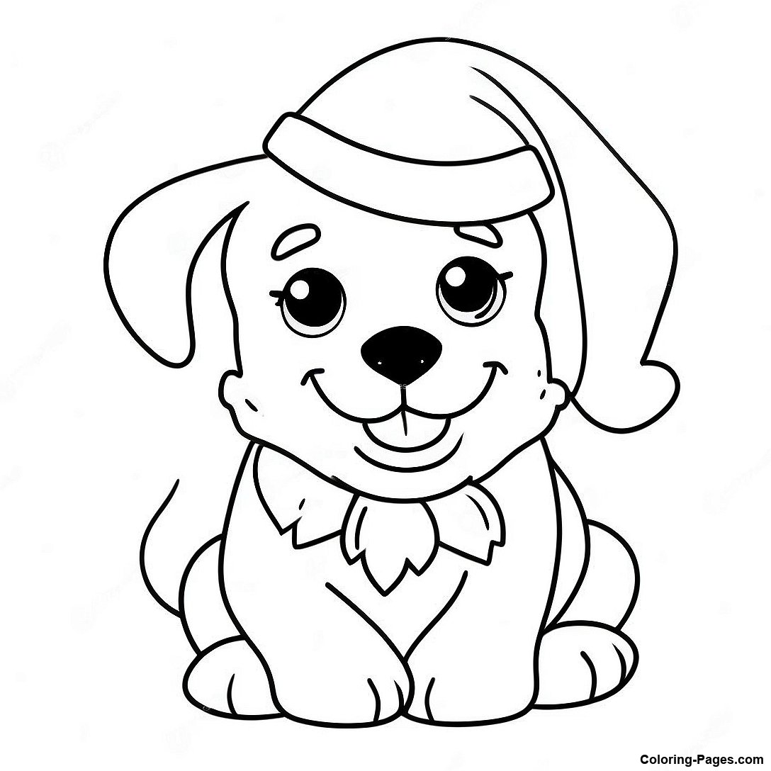 Festive Puppy With Santa Hat Coloring Page | Coloring-Pages.com