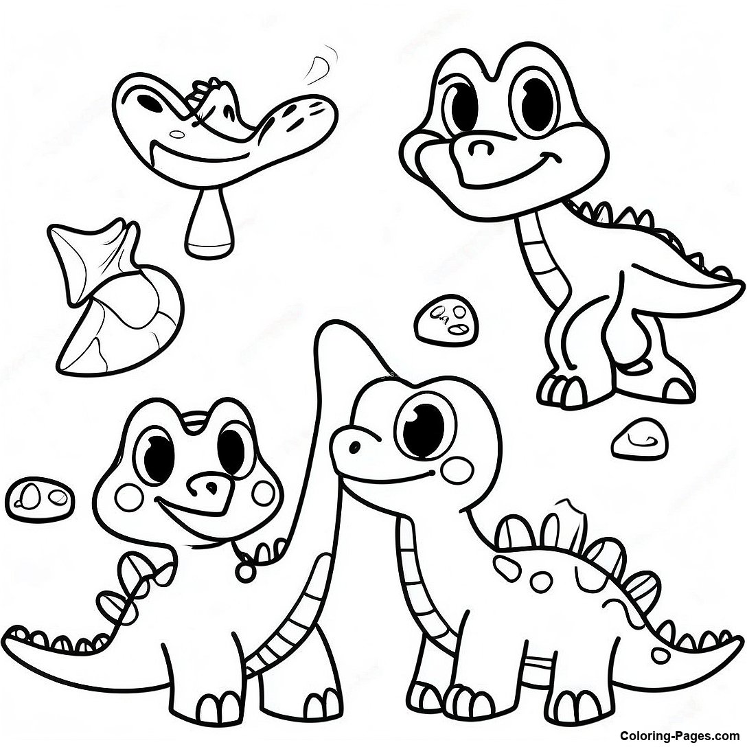 Friendly Dinosaur Family Coloring Page | Coloring-Pages.com