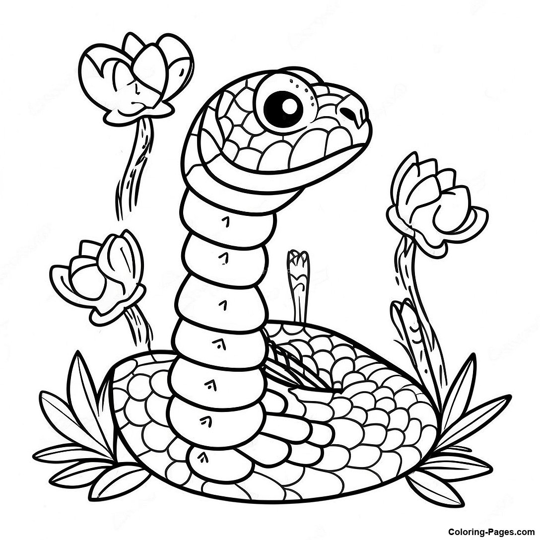 Friendly Rattlesnake With Flowers Coloring Page | Coloring-Pages.com