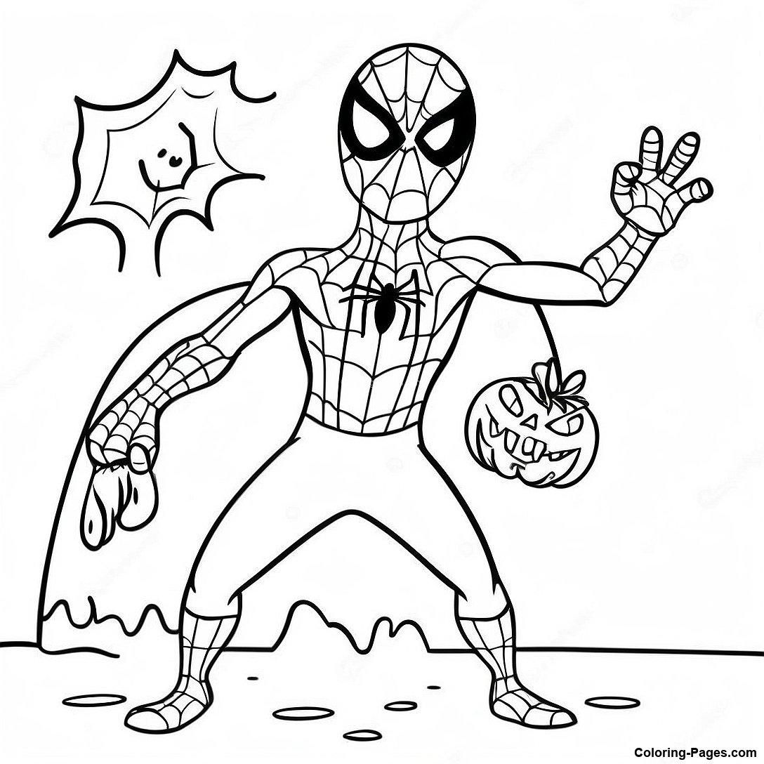Friendly Spiderman Trick-Or-Treating Coloring Page | Coloring-Pages.com