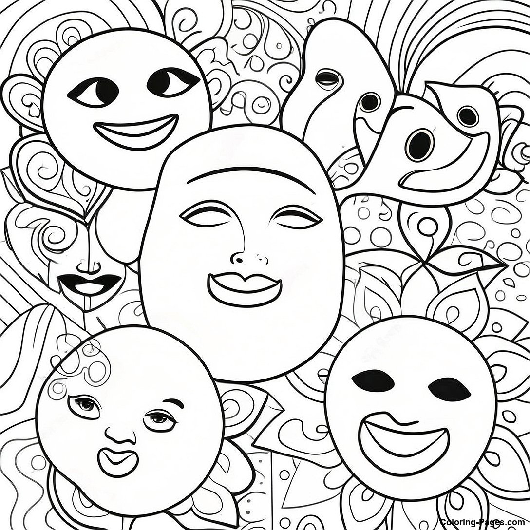 Fun Facial Masks Coloring Page | Coloring-Pages.com