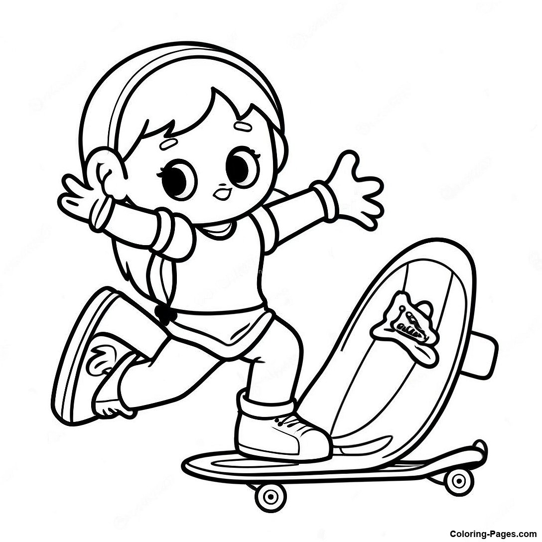 Gacha Life Tomboy With Skateboard Coloring Page | Coloring-Pages.com