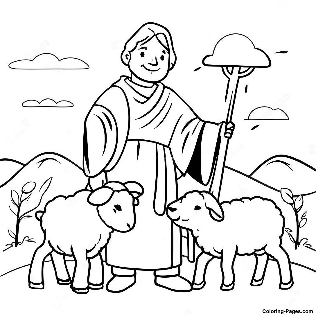 Gentle Good Shepherd With Sheep Coloring Page | Coloring-Pages.com