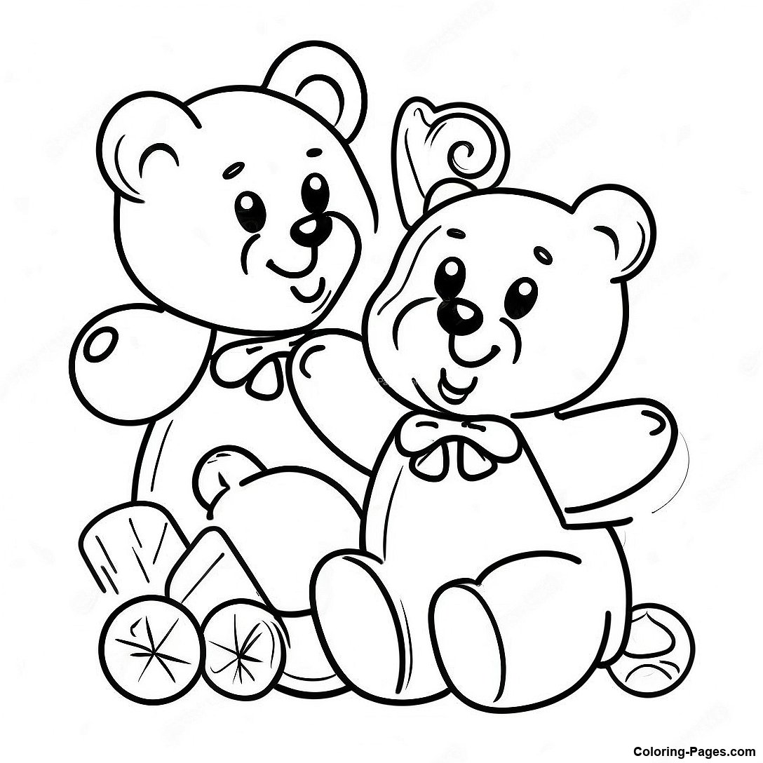 Gummy Bears With Colorful Candy Coloring Page | Coloring-Pages.com