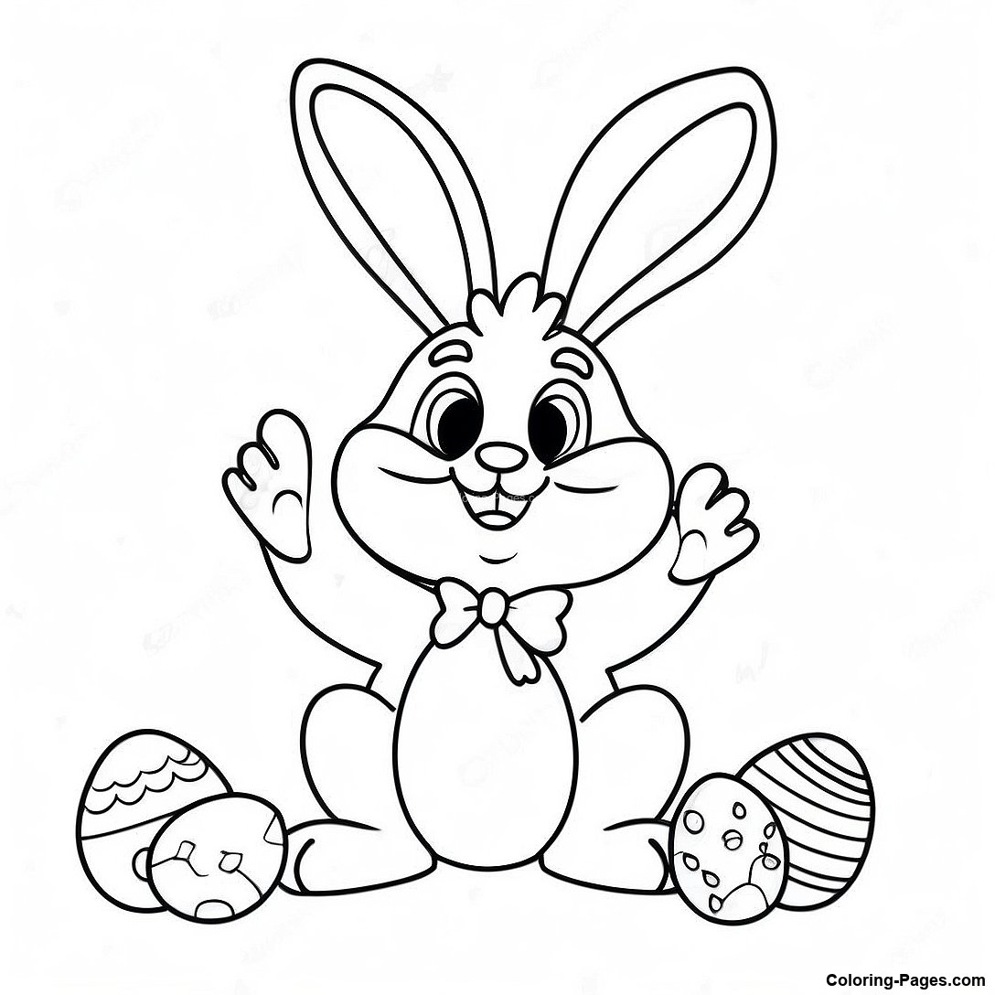Happy Easter Bunny Holding Eggs Coloring Page | Coloring-Pages.com