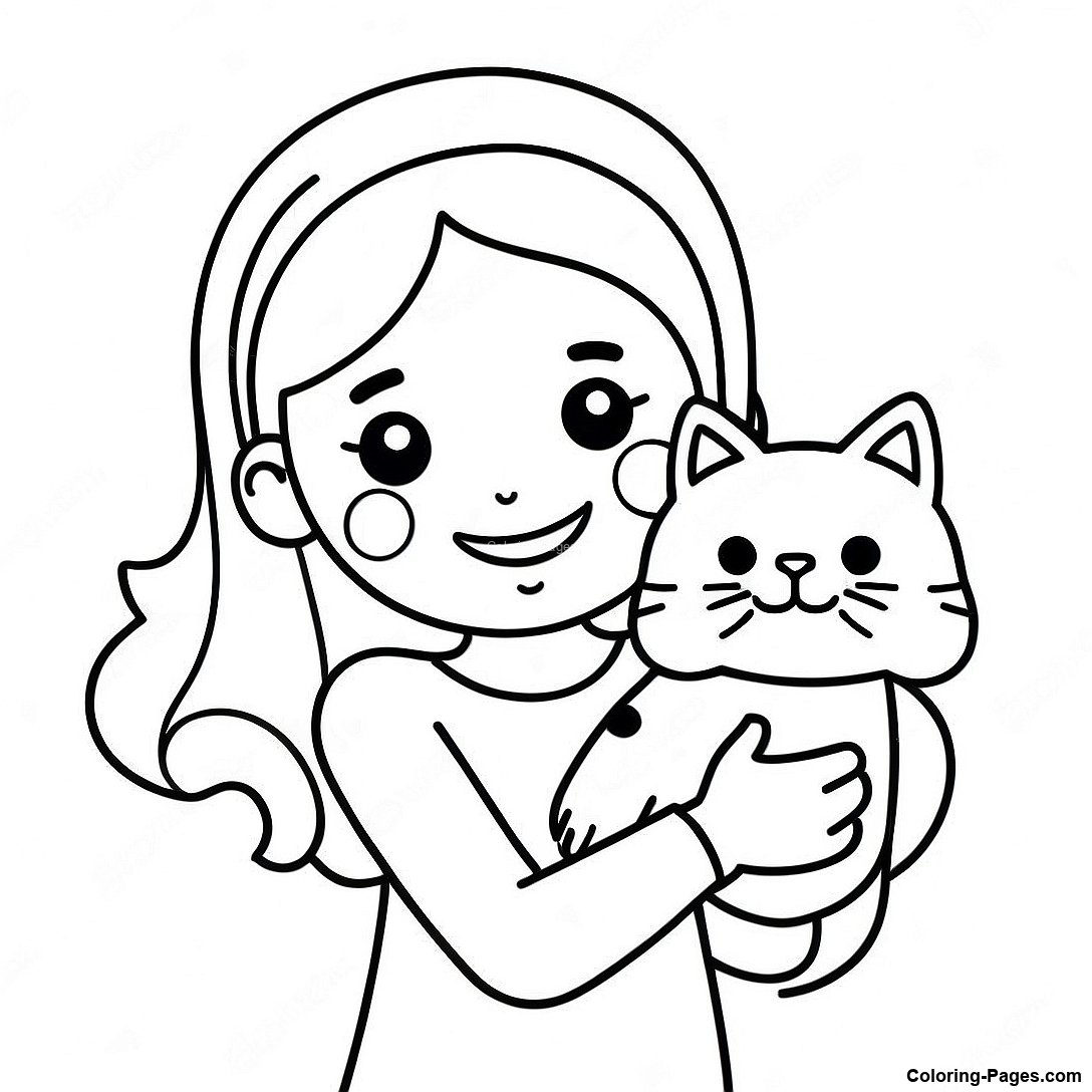 Happy Girl Holding A Cat Coloring Page | Coloring-Pages.com