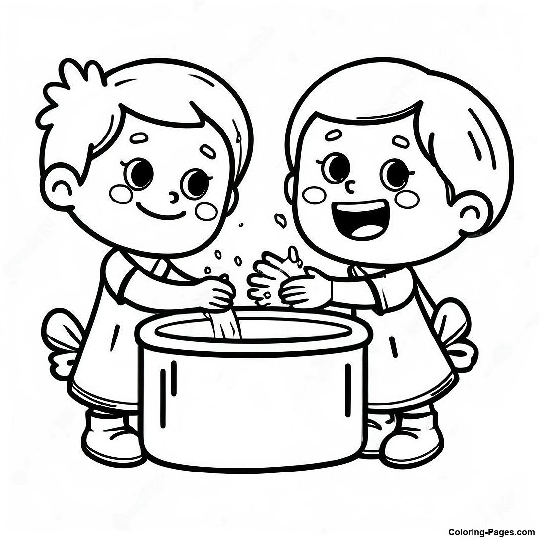 Happy Kids Hand Washing Coloring Page | Coloring-Pages.com