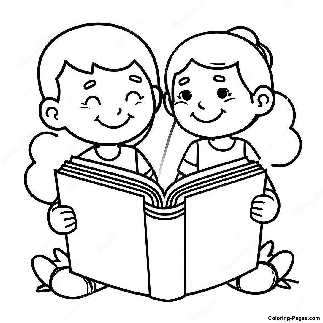 Happy Kids Reading Coloring Page | Coloring-Pages.com