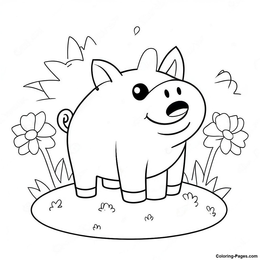 Happy Minecraft Pig With Flowers Coloring Page | Coloring-Pages.com