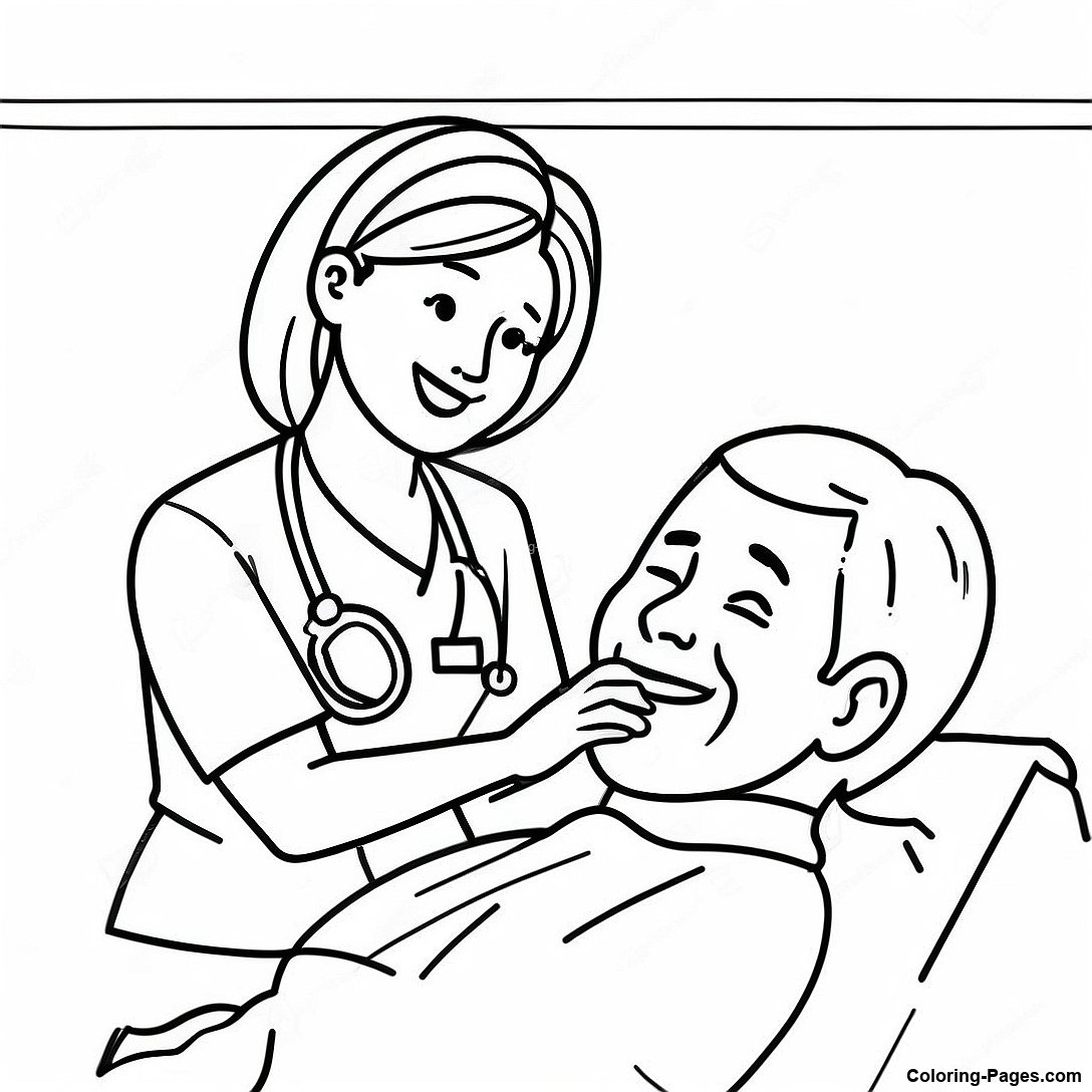 Happy Nurse Helping Patient Coloring Page | Coloring-Pages.com