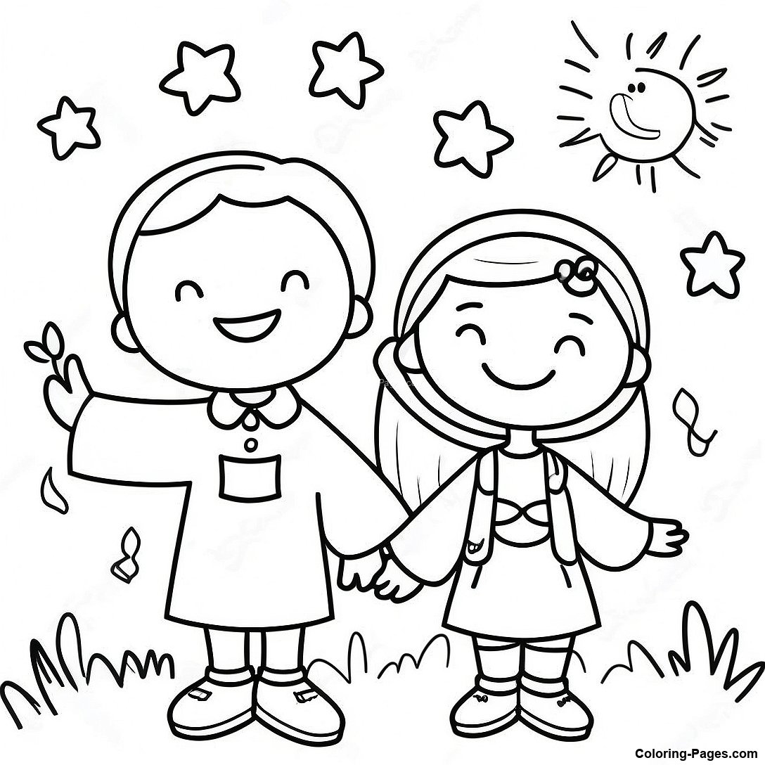 Happy Peaceful Kids Coloring Page | Coloring-Pages.com