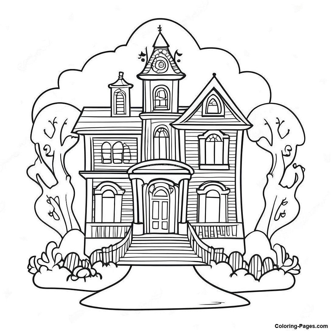 Haunted Mansion Coloring Page | Coloring-Pages.com