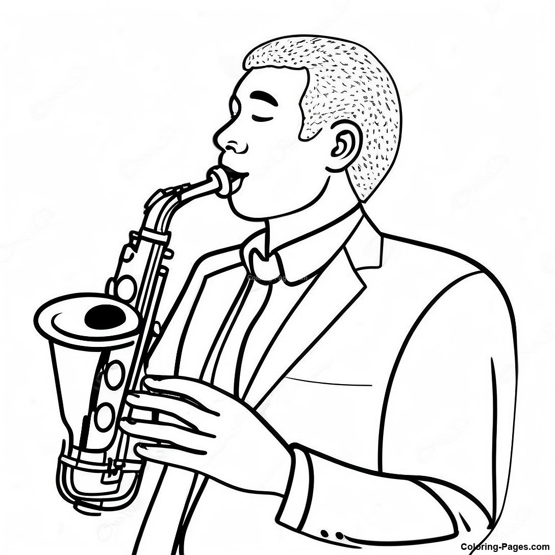 Jazz Musician Playing Saxophone Coloring Page | Coloring-Pages.com