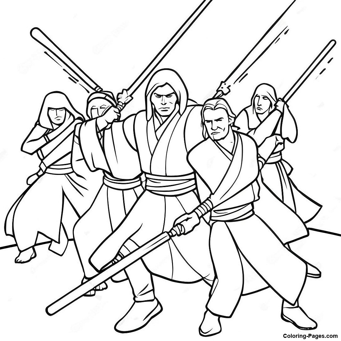 Jedi Knights In Action Coloring Page | Coloring-Pages.com