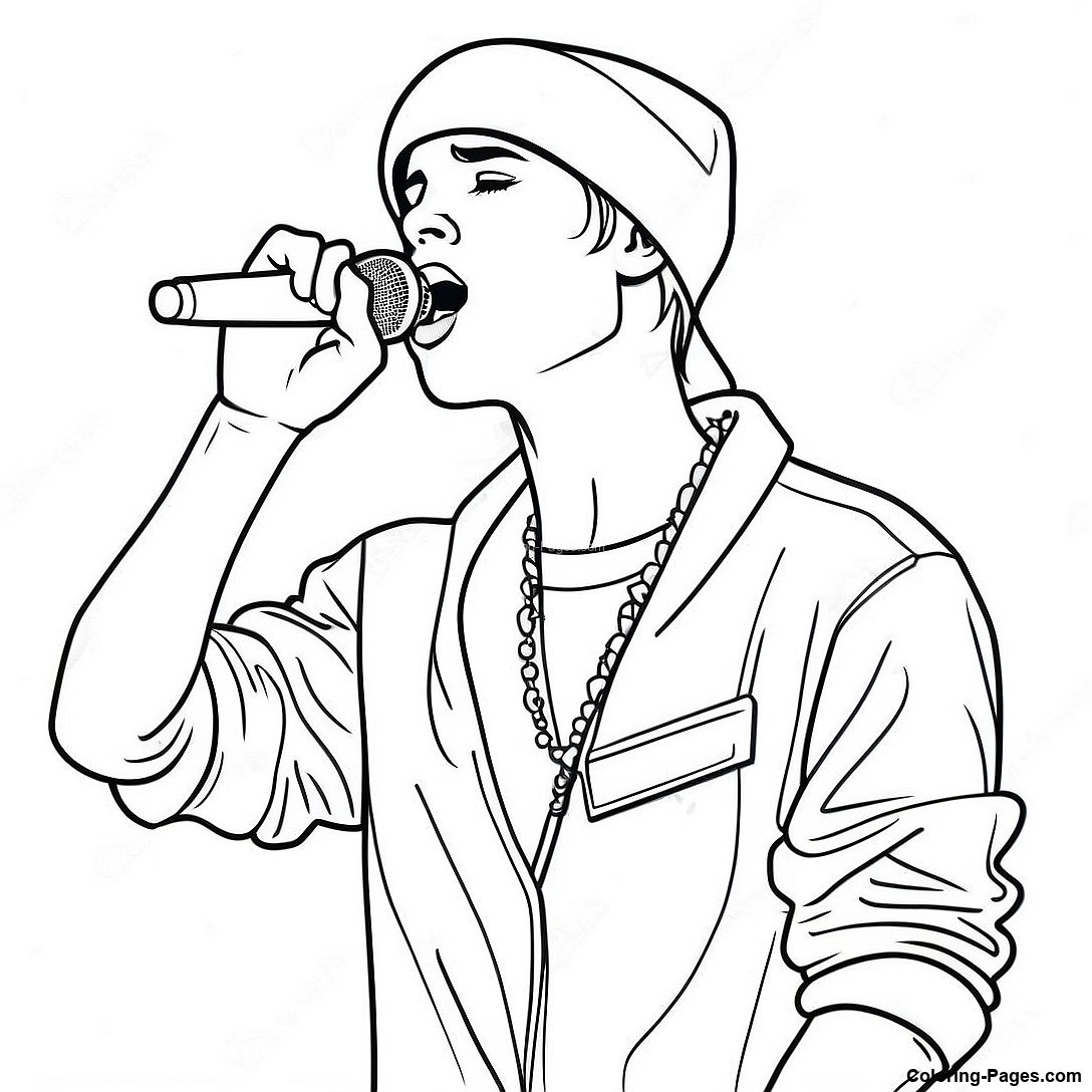 Justin Bieber Singing On Stage Coloring Page | Coloring-Pages.com
