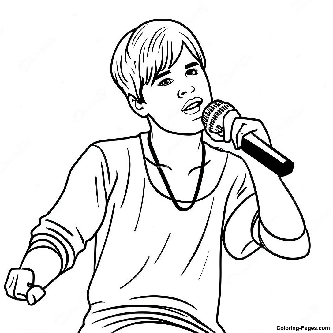 Justin Bieber Singing On Stage Coloring Page | Coloring-Pages.com