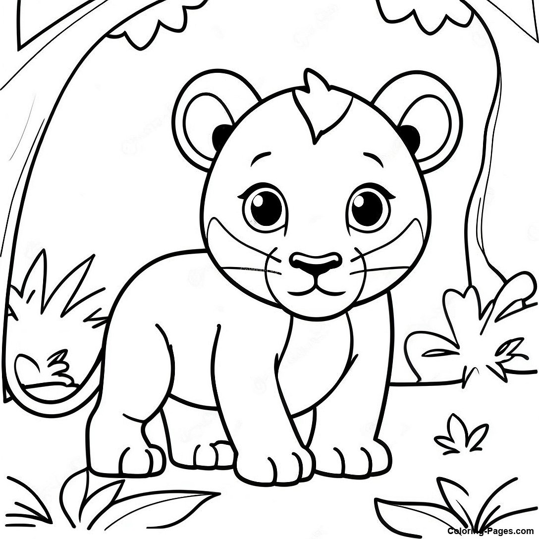 Lion Cub Exploring Jungle Coloring Page | Coloring-Pages.com