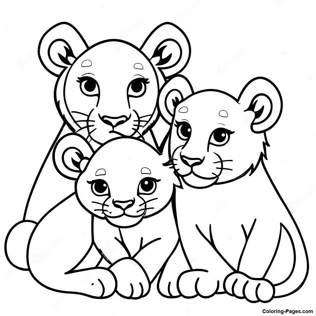 Lion Cub Family Coloring Page | Coloring-Pages.com