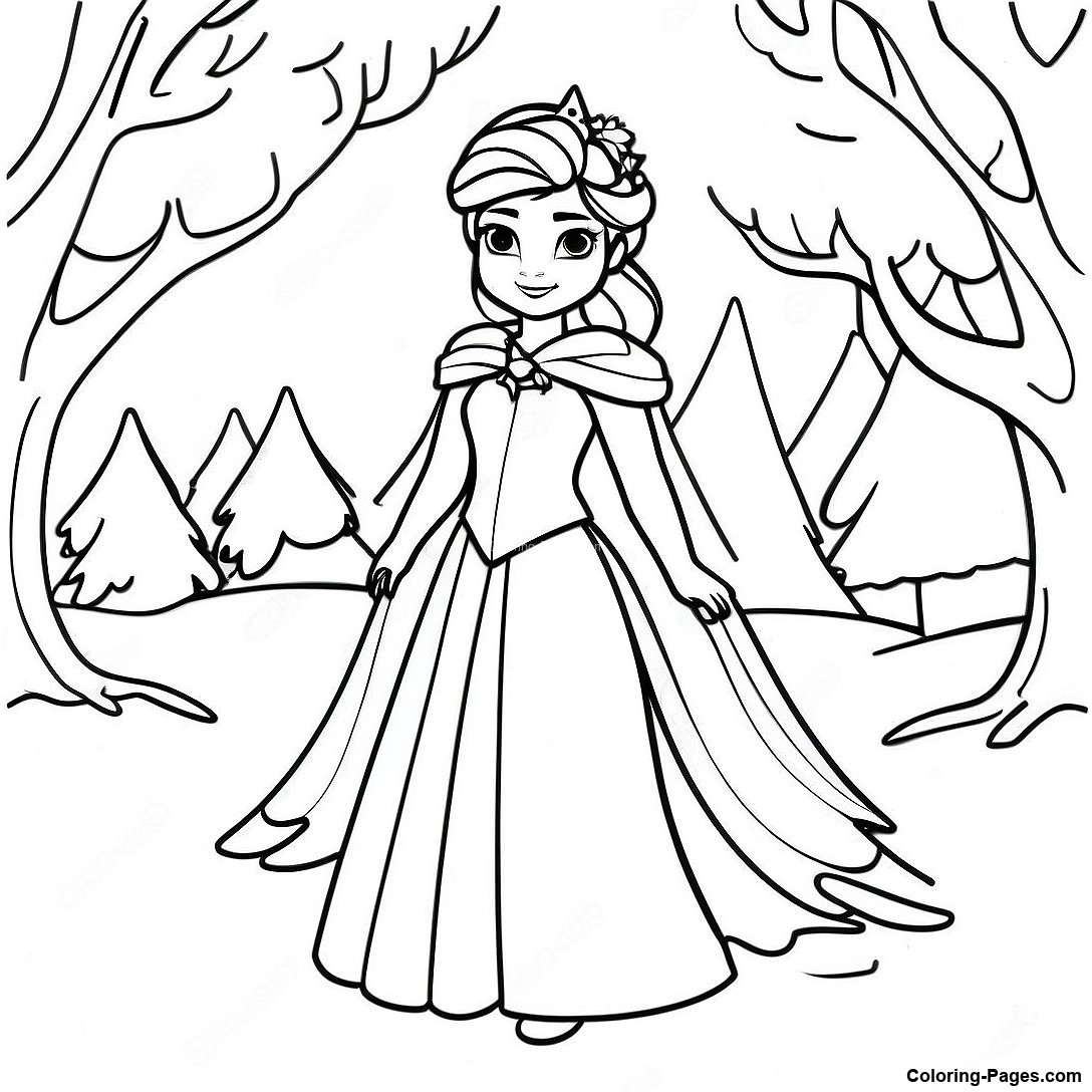 Magical Elsa In A Winter Landscape Coloring Page | Coloring-Pages.com