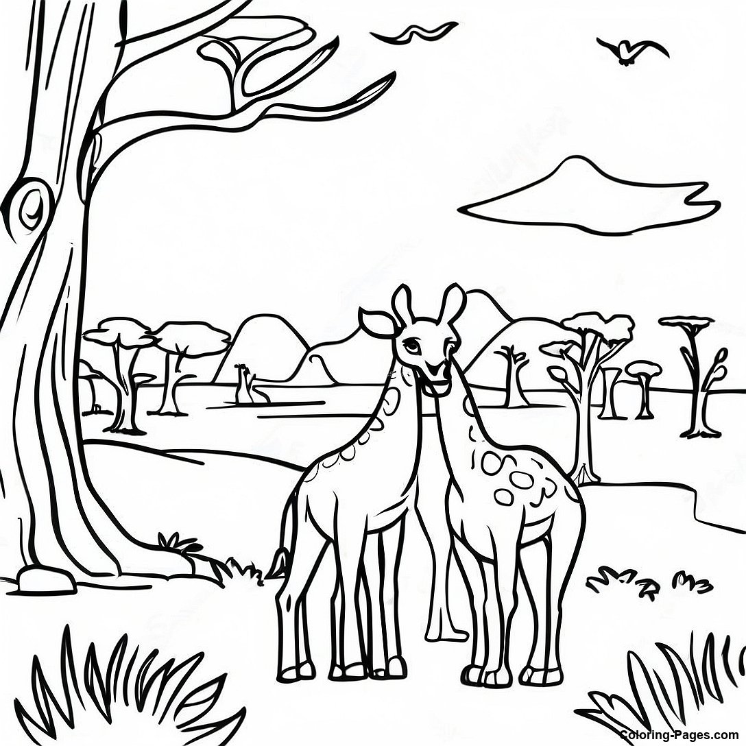 Majestic African Savanna Coloring Page | Coloring-Pages.com