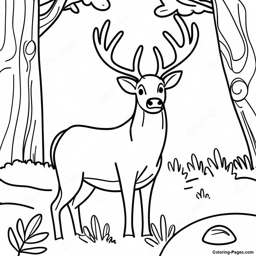 Majestic Buck In The Forest Coloring Page | Coloring-Pages.com
