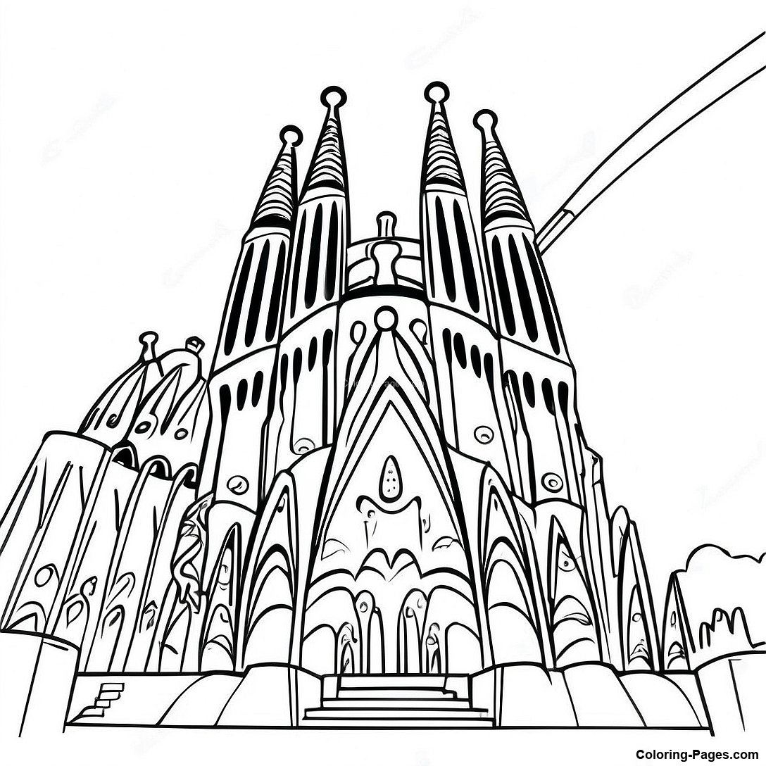 Majestic Sagrada Familia Coloring Page | Coloring-Pages.com