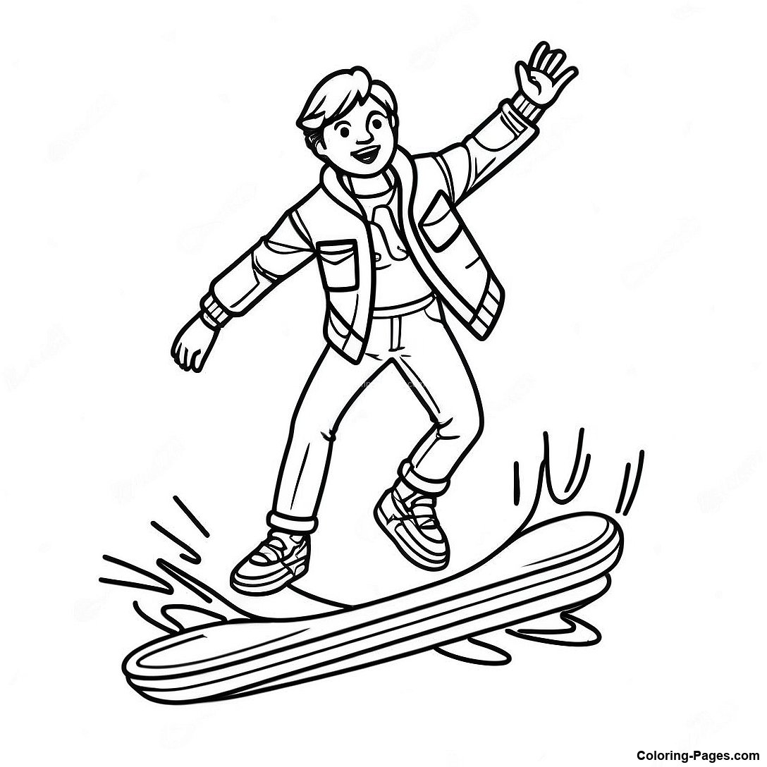 Marty Mcfly On Hoverboard Coloring Page | Coloring-Pages.com