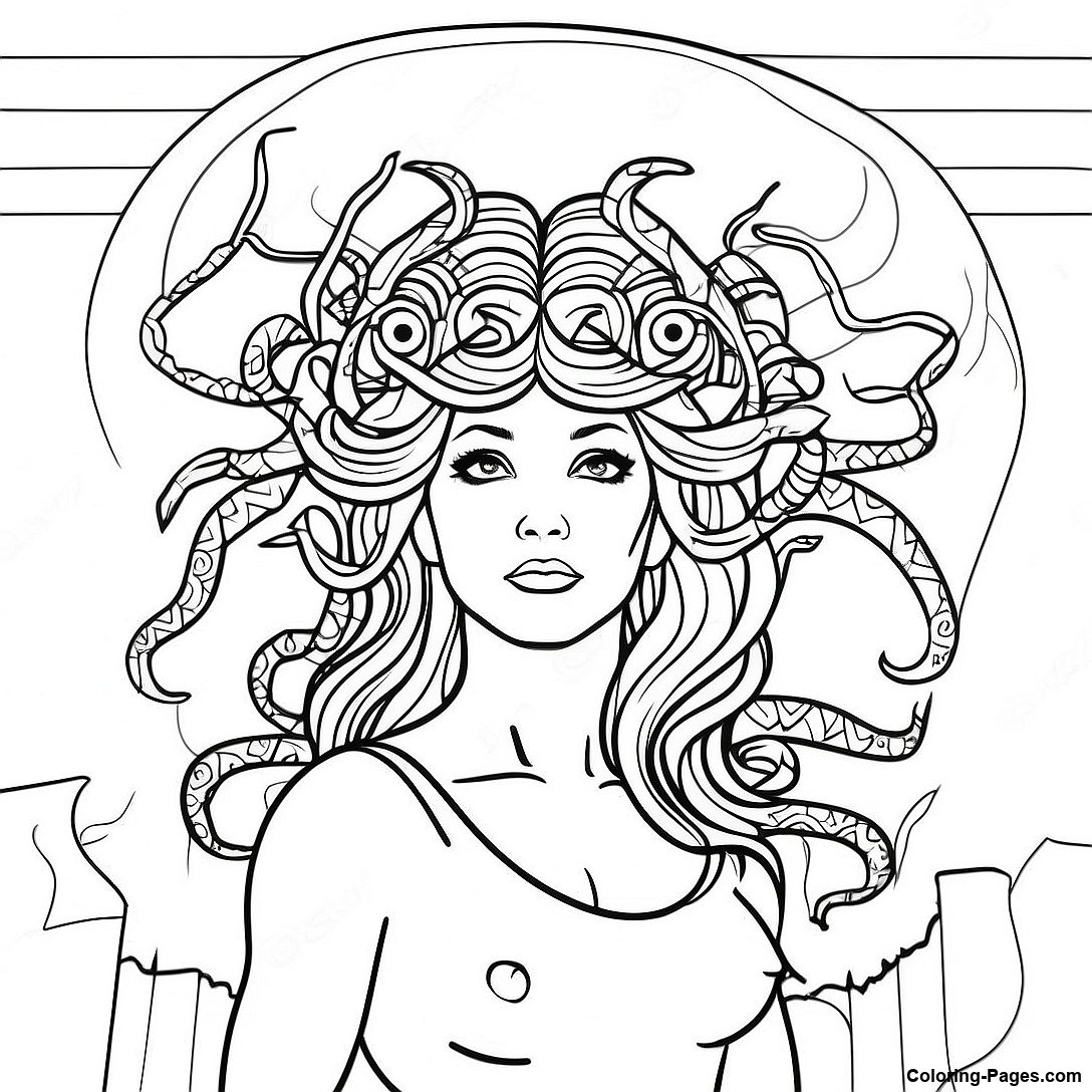 Medusa Surrounded By Heroes Coloring Page | Coloring-Pages.com