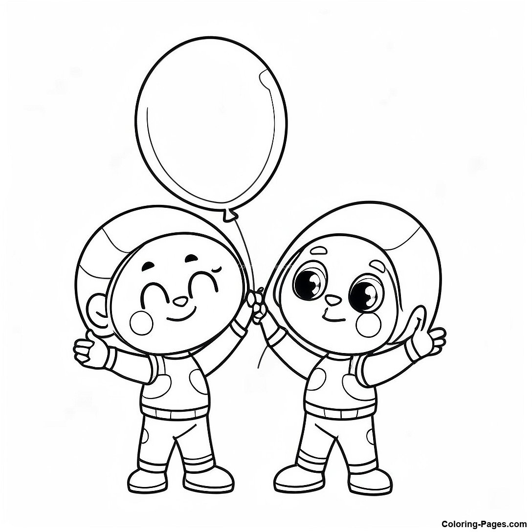 Mikey And Jj With Colorful Balloons Coloring Page | Coloring-Pages.com