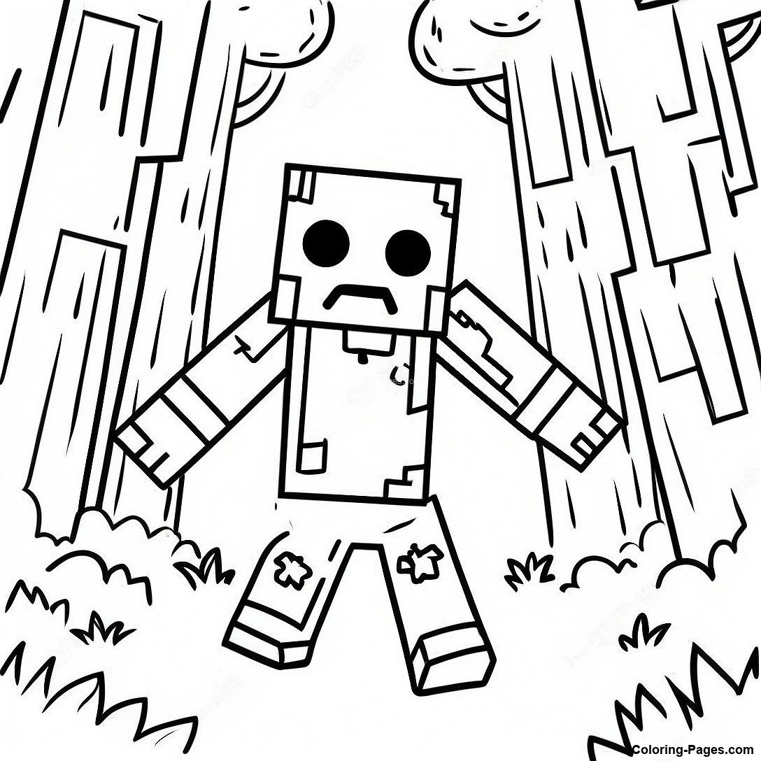 Minecraft Zombie In A Forest Coloring Page | Coloring-Pages.com