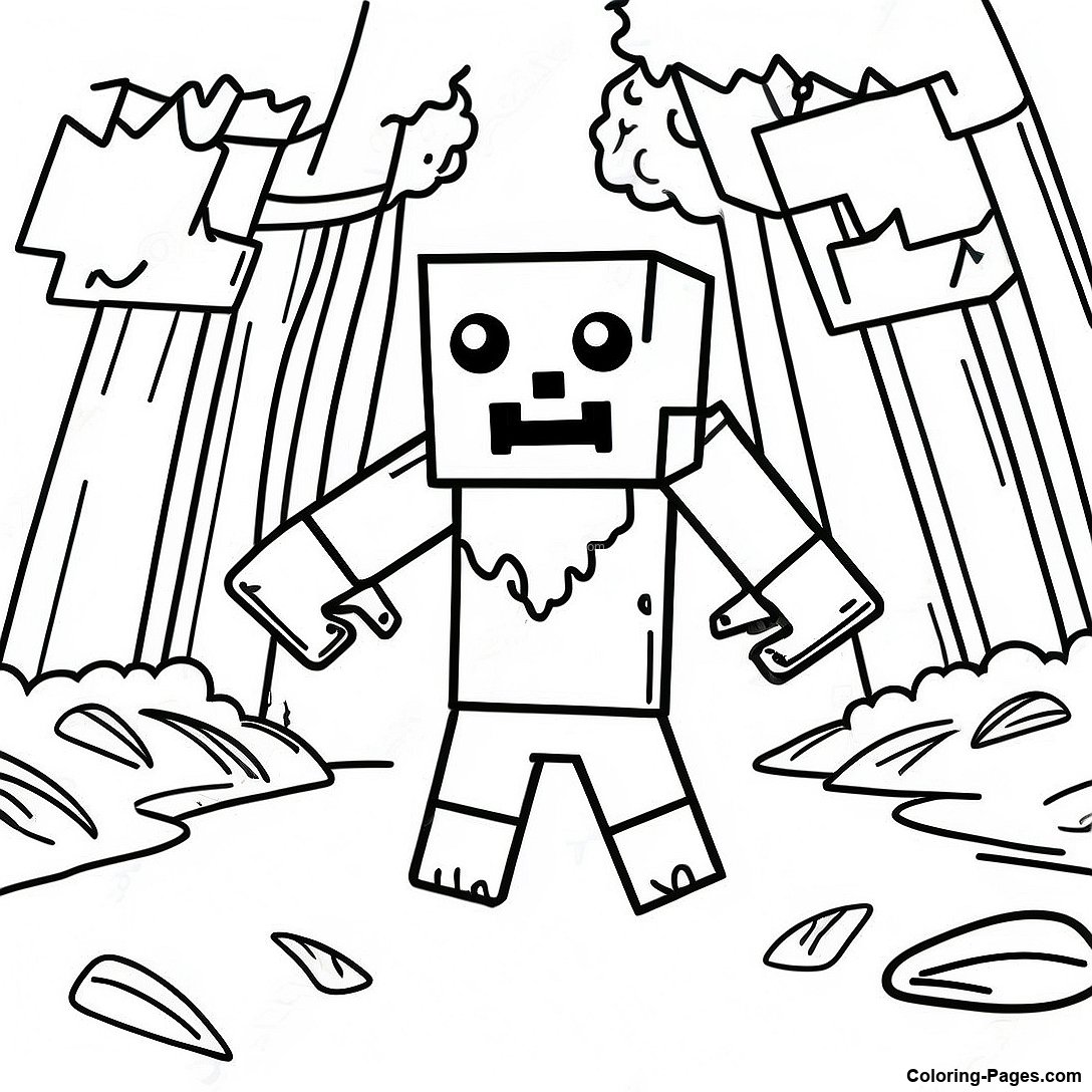 Minecraft Zombie In A Forest Coloring Page | Coloring-Pages.com