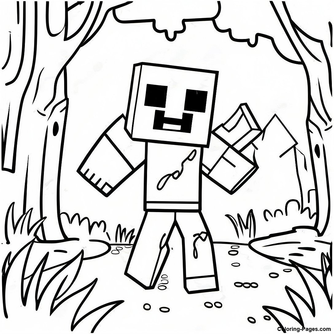 Minecraft Zombie In A Forest Coloring Page | Coloring-Pages.com