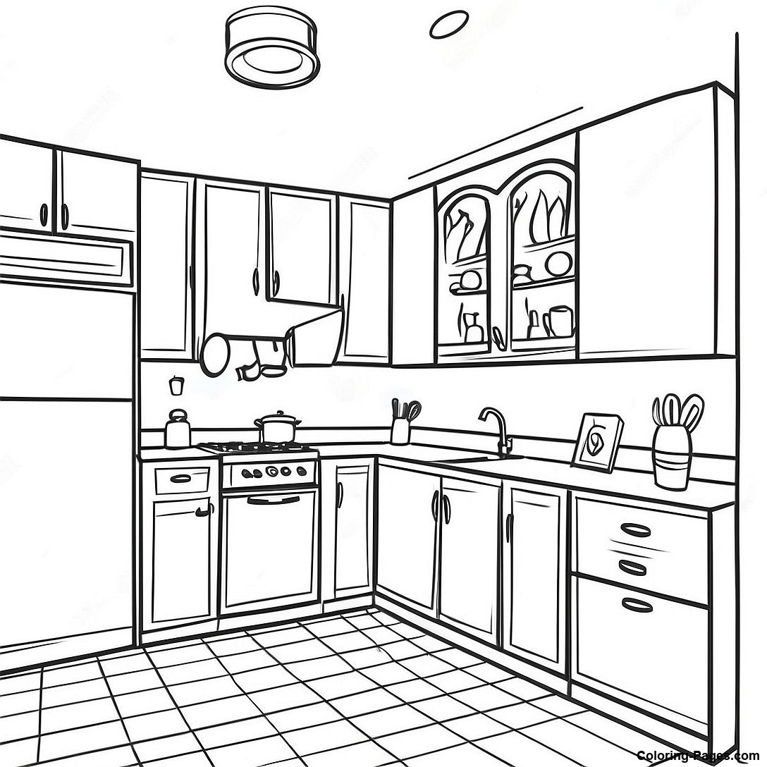 Modern Kitchen Interior Design Coloring Page | Coloring-Pages.com