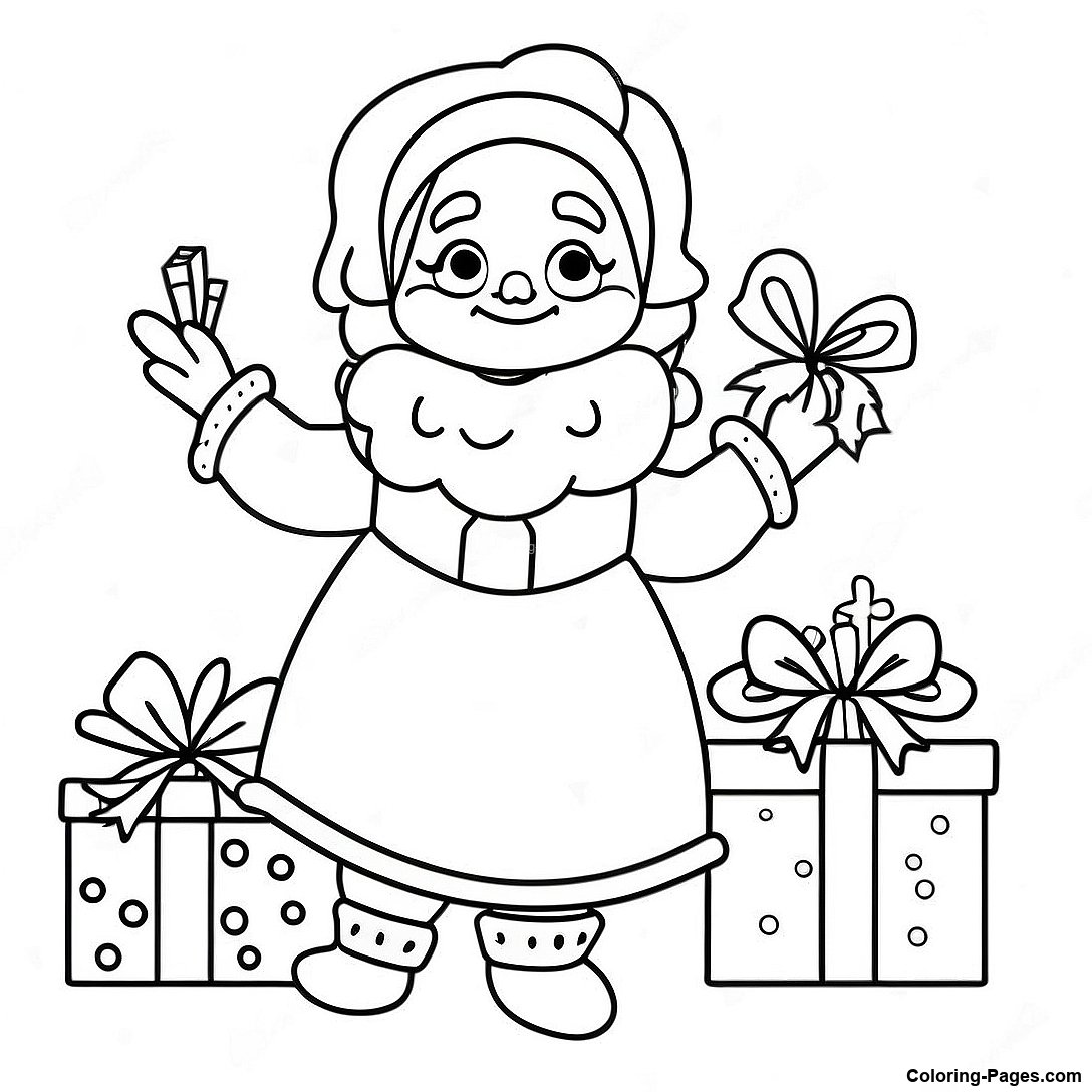 Mrs Claus With Christmas Gifts Coloring Page | Coloring-Pages.com