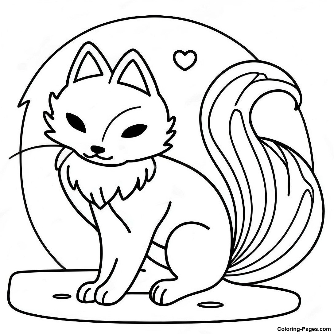 Mystical Kitsune Under The Moon Coloring Page | Coloring-Pages.com