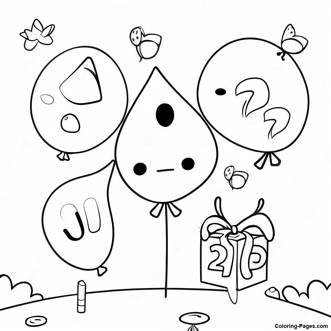 Numberblocks With Balloons Coloring Page | Coloring-Pages.com