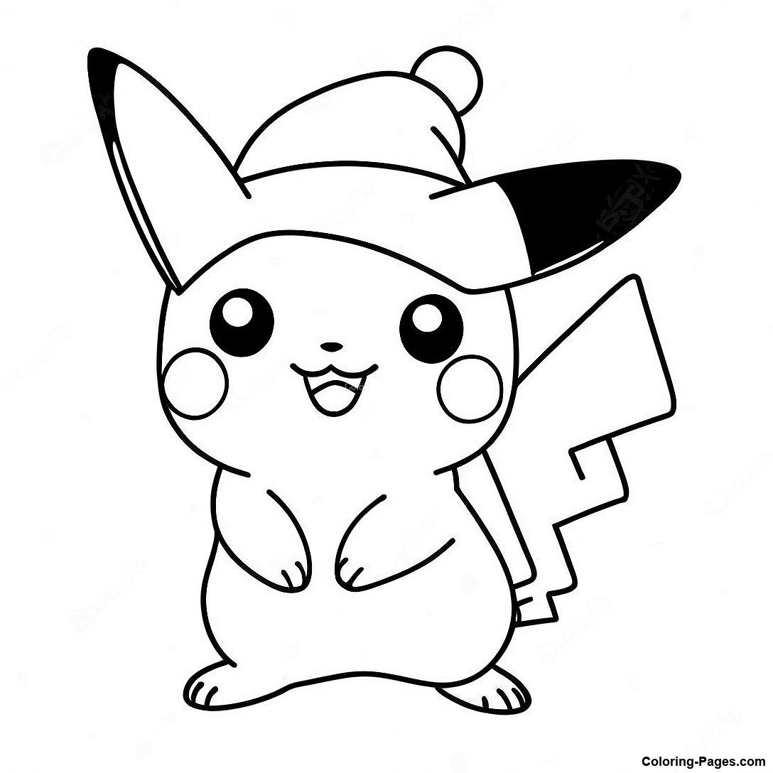 Pikachu Wearing A Santa Hat Coloring Page | Coloring-Pages.com