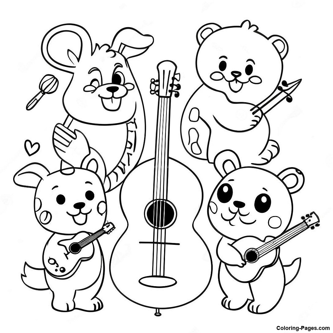 Playful Animals Playing Instruments Coloring Page | Coloring-Pages.com
