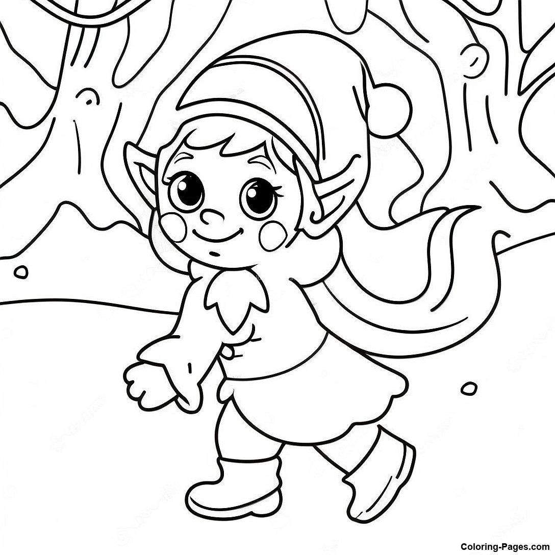 Playful Elf In Winter Wonderland Coloring Page | Coloring-Pages.com