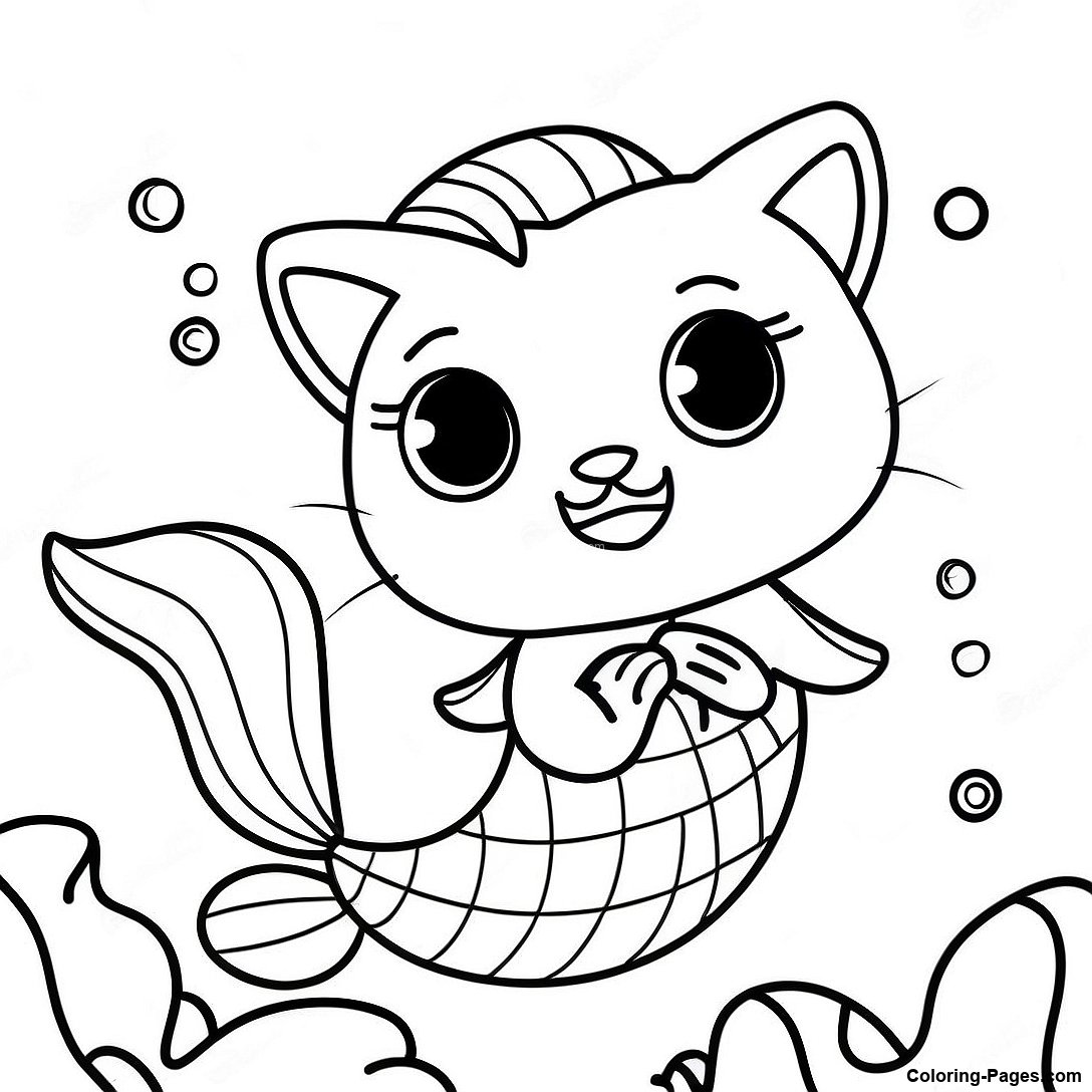 Playful Mermaid Cat Swimming Coloring Page | Coloring-Pages.com