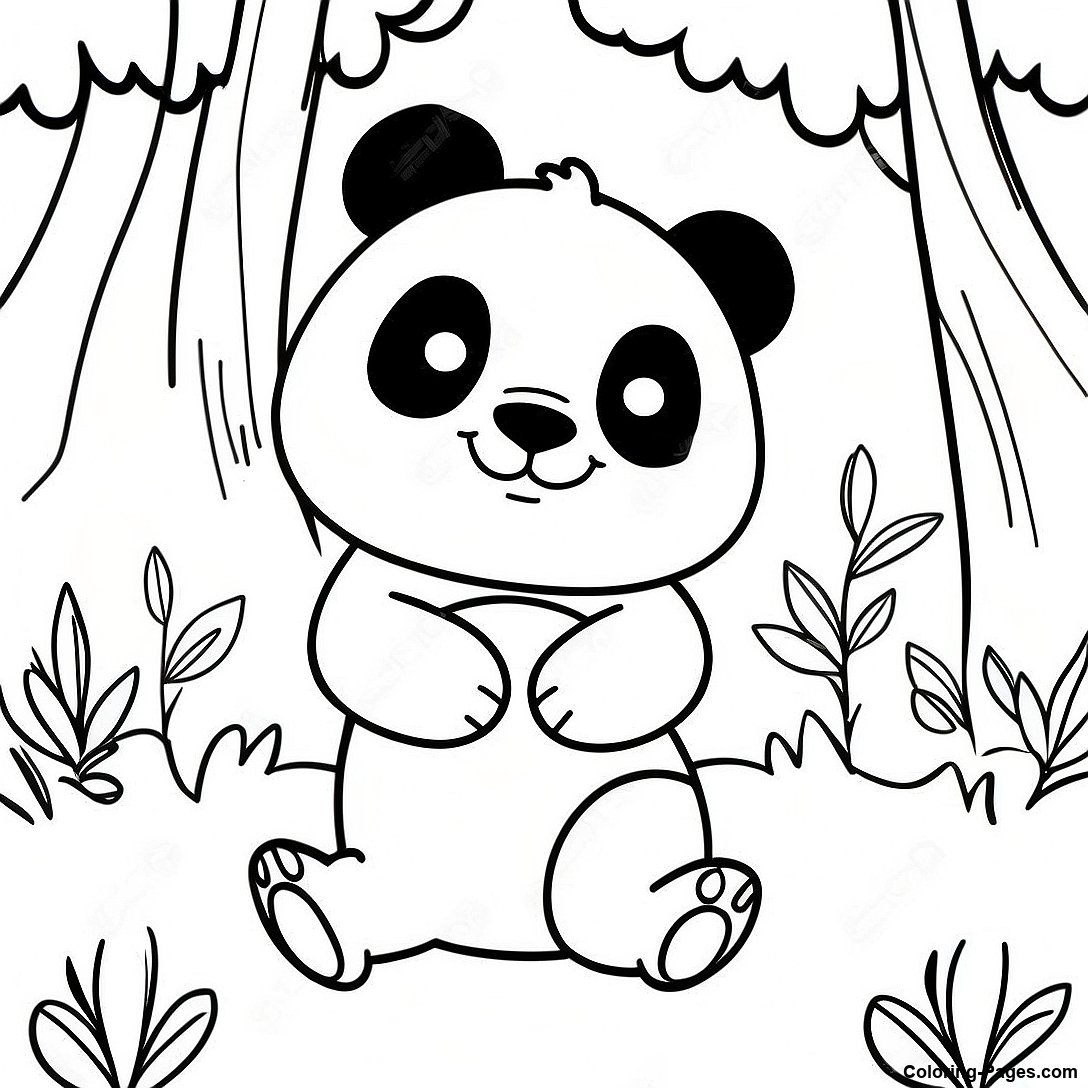 Playful Mimi Panda In The Forest Coloring Page | Coloring-Pages.com