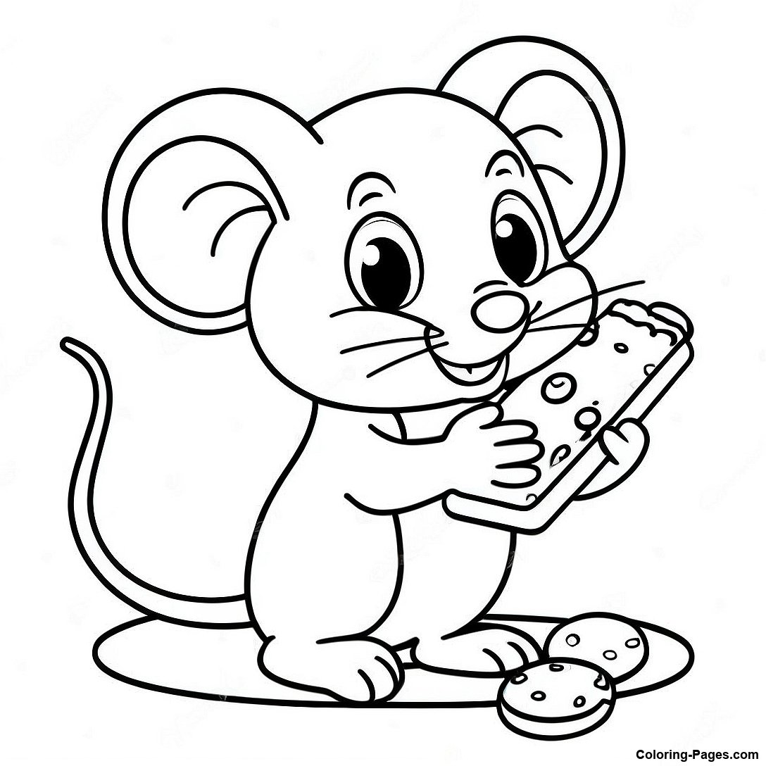 Playful Mouse With Milk And Cookies Coloring Page | Coloring-Pages.com