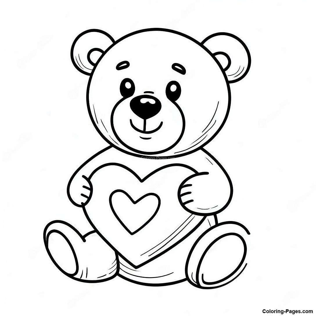 Playful Teddy Bear With Heart Coloring Page | Coloring-Pages.com