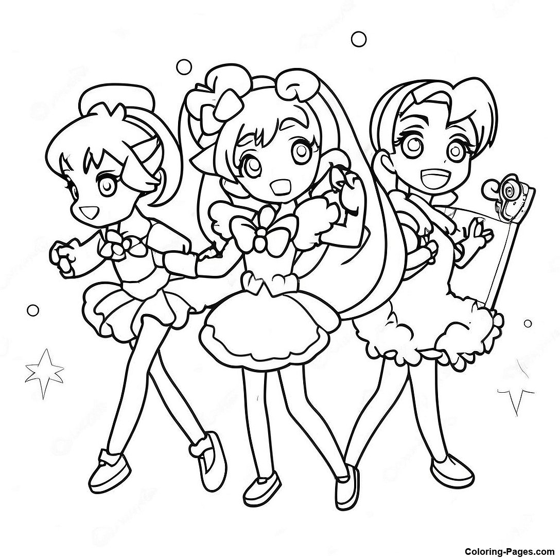 Precure Characters In Action Coloring Page | Coloring-Pages.com