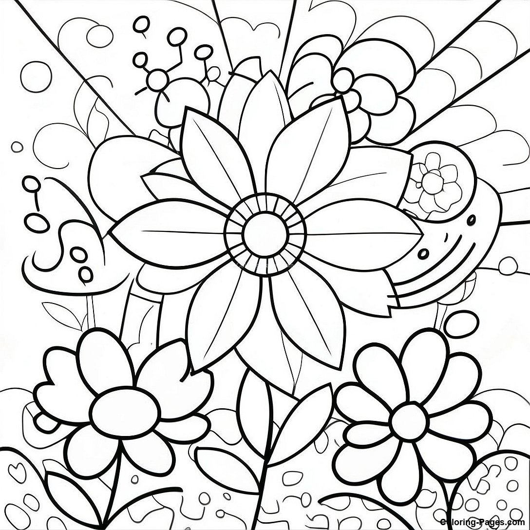 Romero Britto Inspired Flowers Coloring Page | Coloring-Pages.com