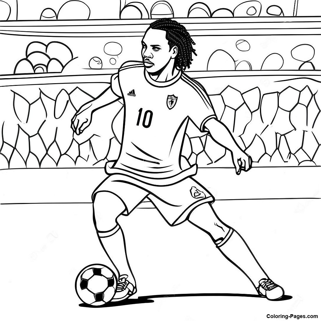 Ronaldinho Dribbling A Soccer Ball Coloring Page | Coloring-Pages.com