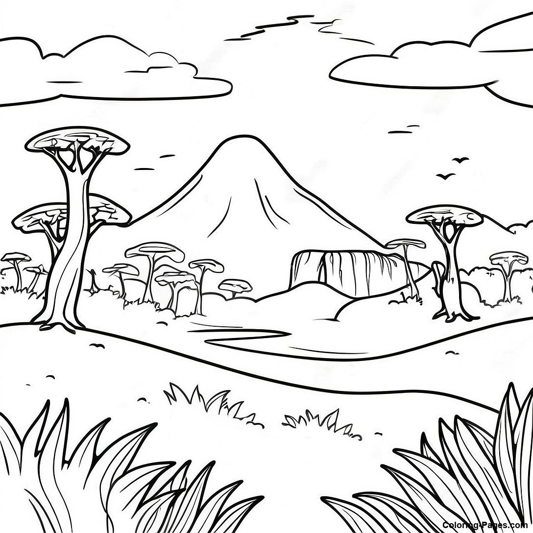 Savanna Grassland Biome Coloring Page | Coloring-Pages.com