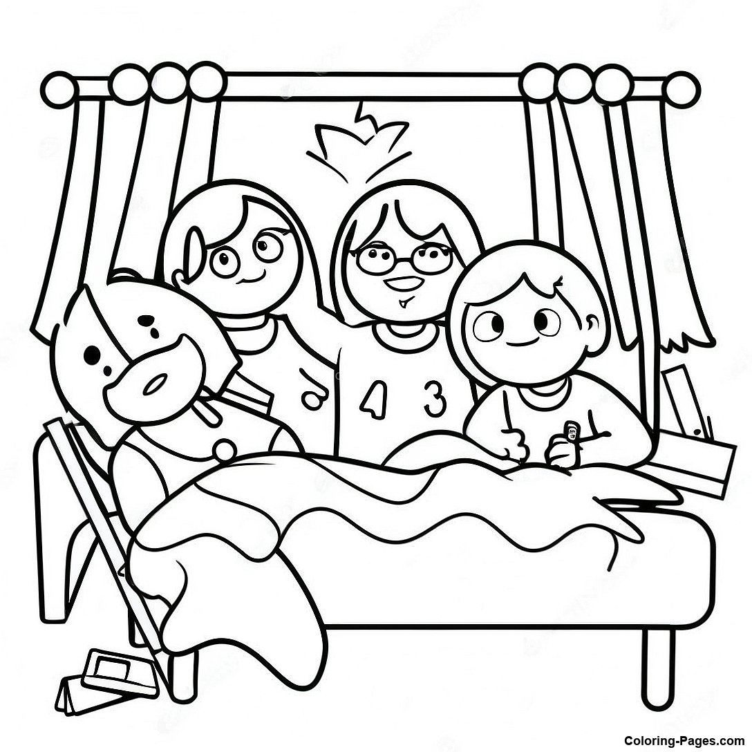 Sleepover Movie Night Coloring Page | Coloring-Pages.com